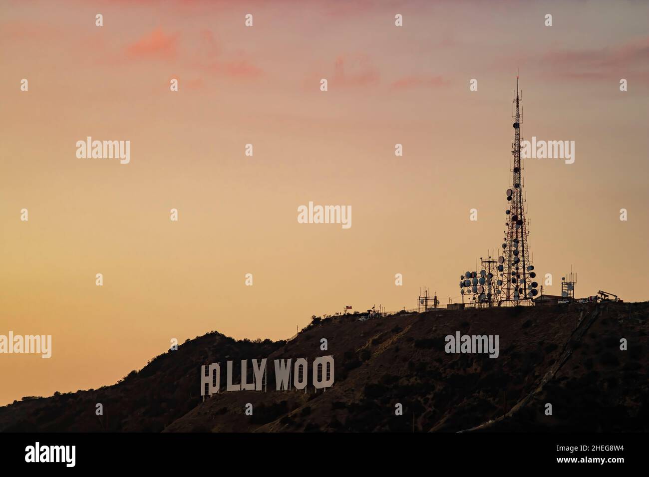 Los Angeles, NOV 16 2016 - Sunset Hollywood sign from Griffith Park ...