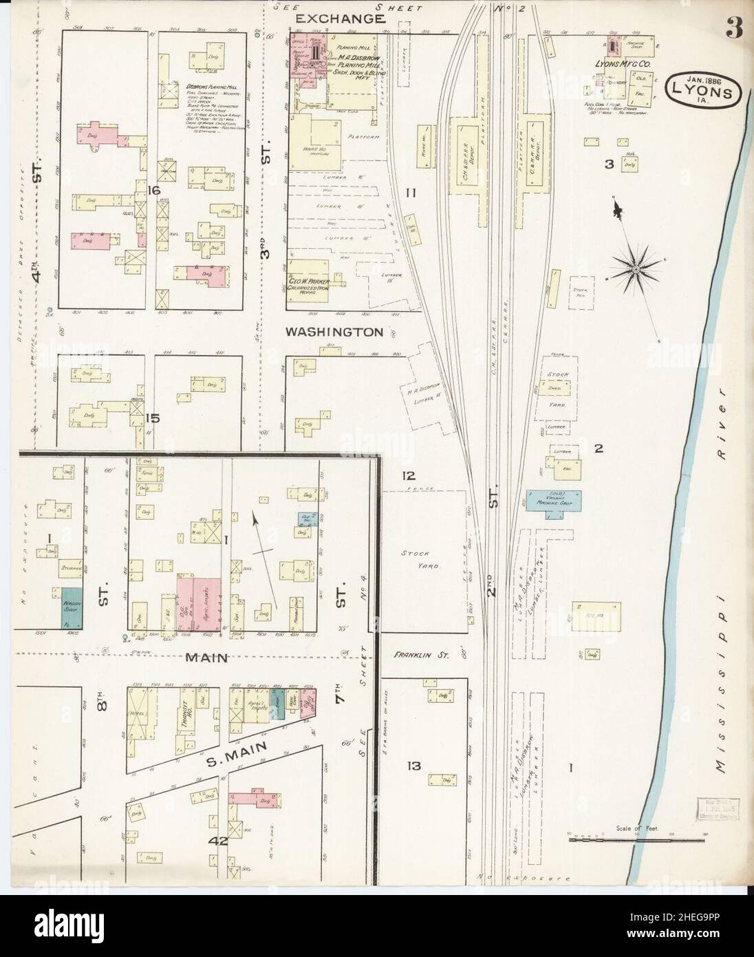 Sanborn Fire Insurance Map from Lyons, Clinton County, Iowa Stock Photo ...