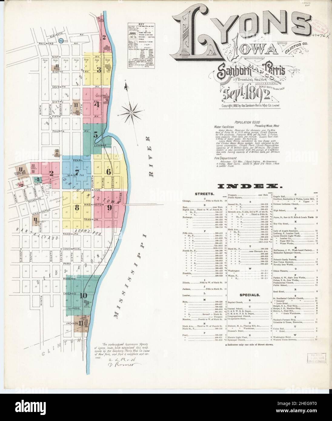 Sanborn Fire Insurance Map from Lyons, Clinton County, Iowa Stock Photo ...