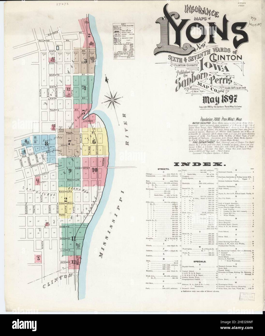 Sanborn Fire Insurance Map from Lyons, Clinton County, Iowa Stock Photo ...