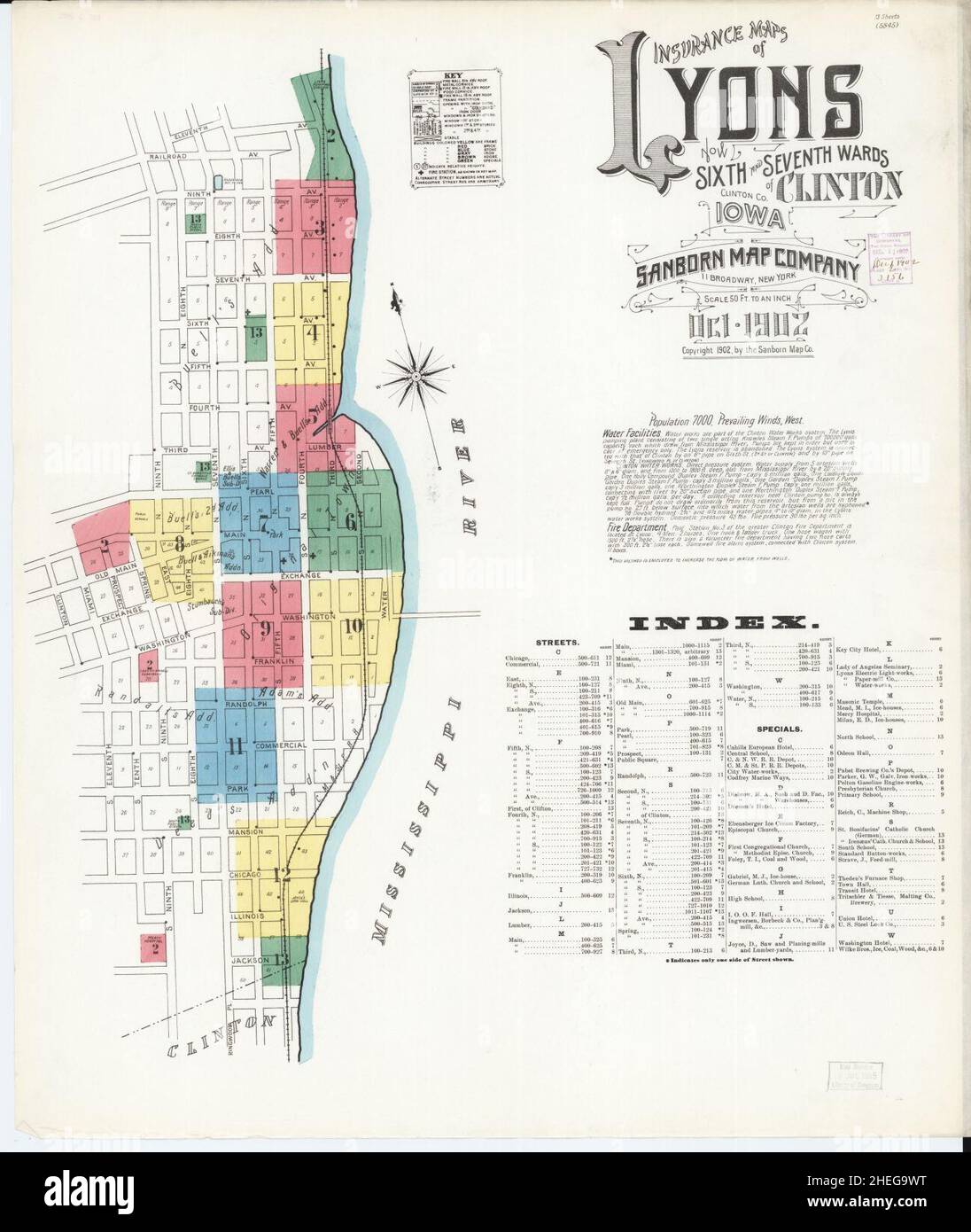 Sanborn Fire Insurance Map from Lyons, Clinton County, Iowa Stock Photo ...