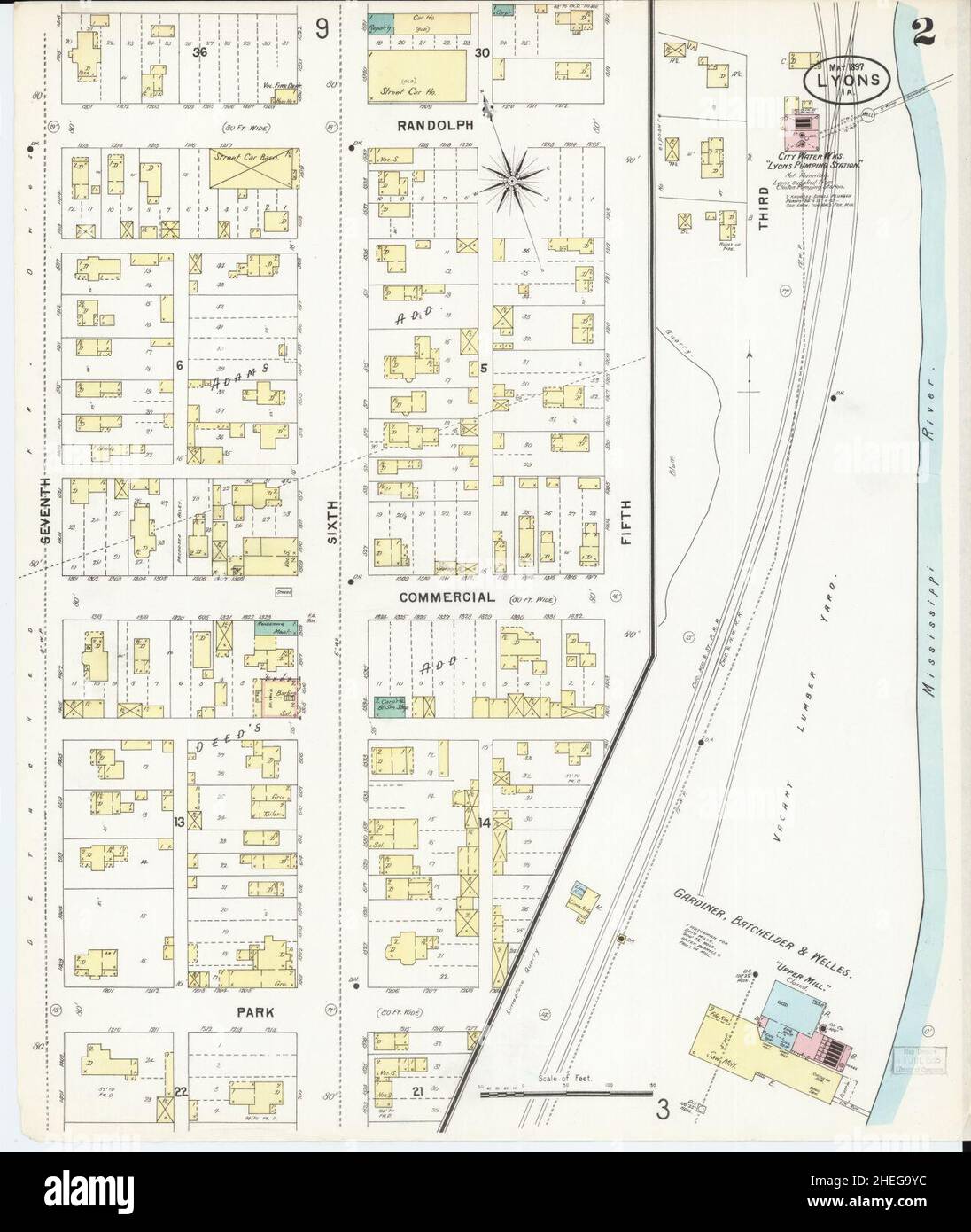 Sanborn Fire Insurance Map from Lyons, Clinton County, Iowa Stock Photo ...
