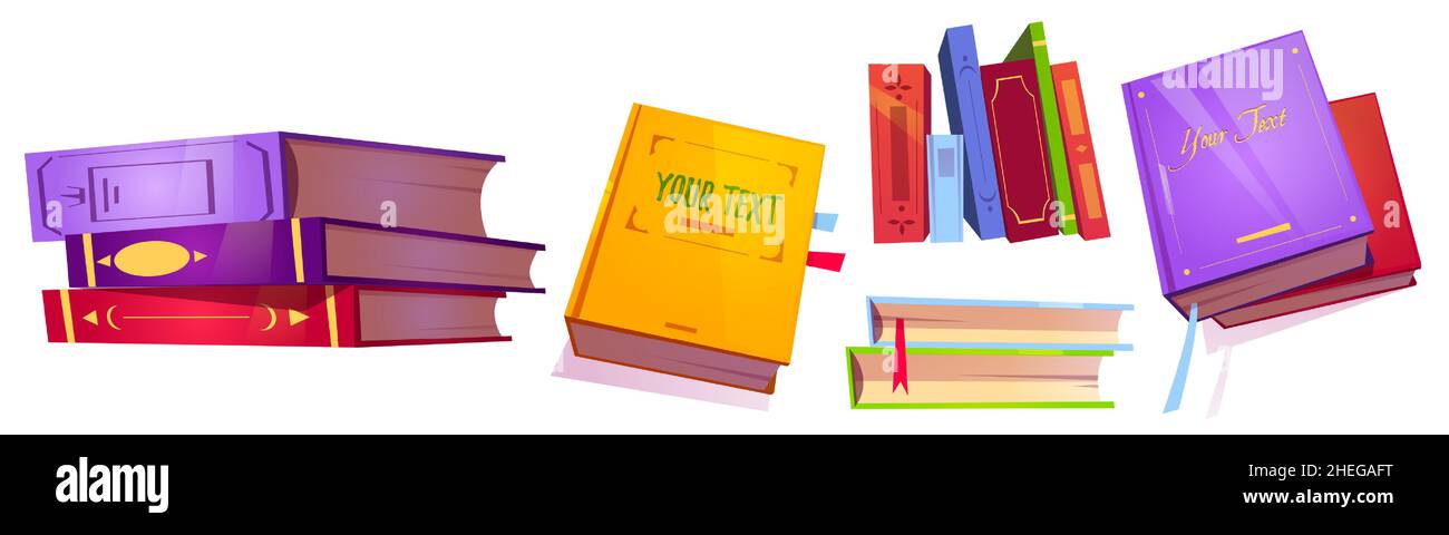 Books icons, literature, dictionary or novels with color covers and ...