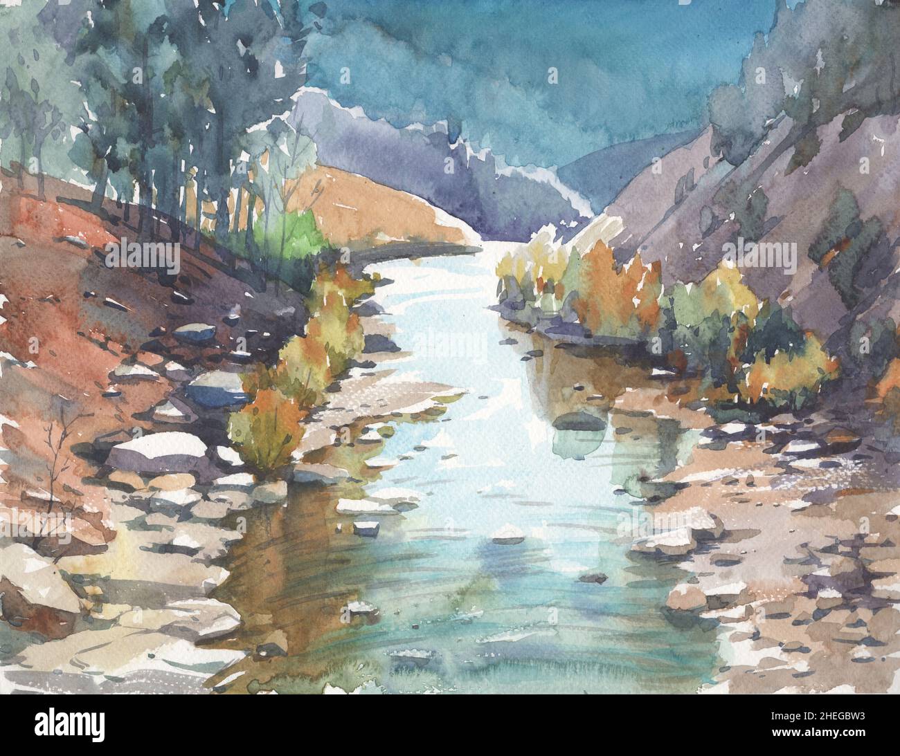 Landscape watercolor art painting background of wall art. Luxury ...