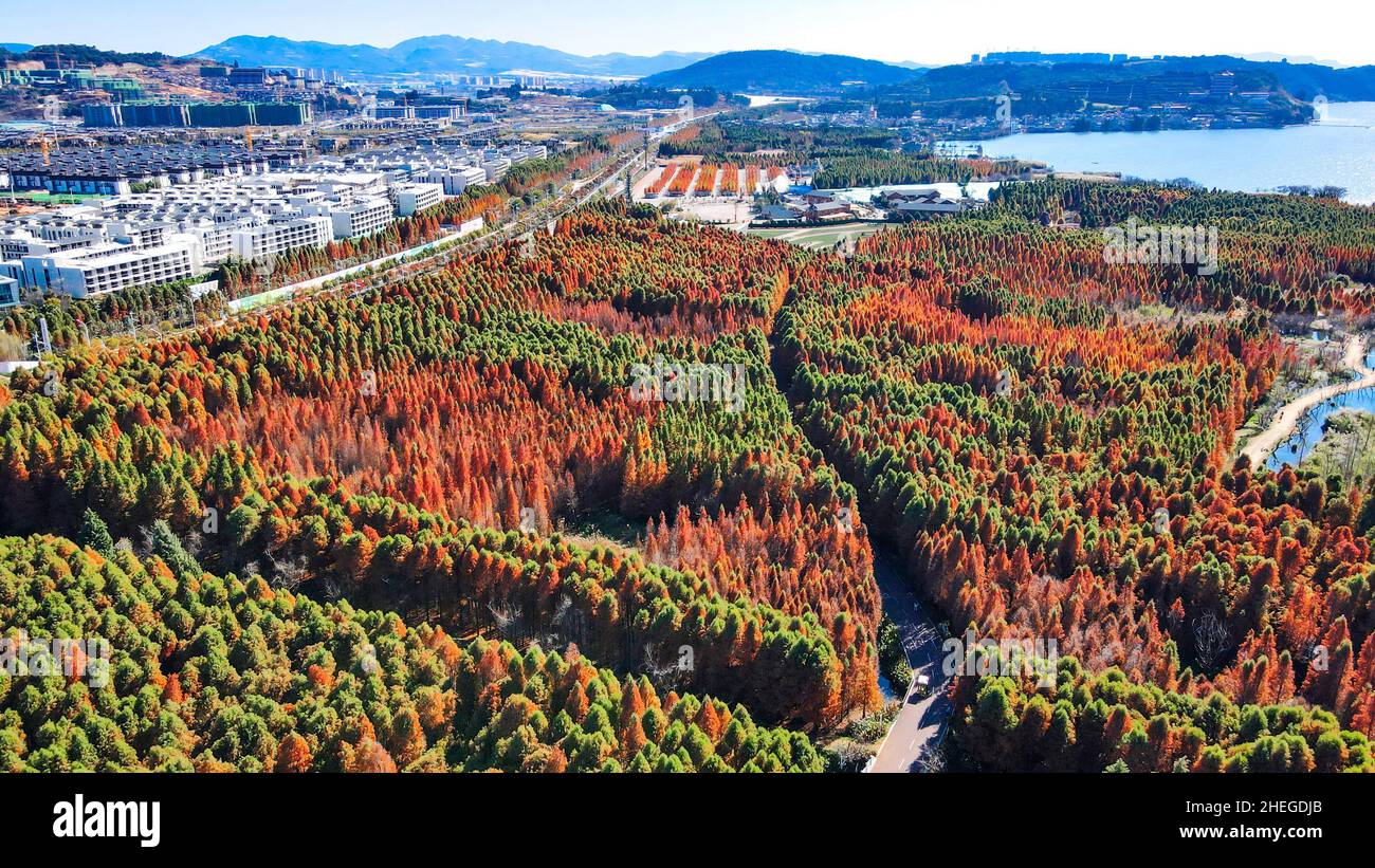 KUNMING, CHINA - JANUARY 10, 2022 - Aerial photo taken on Jan. 10, 2022 ...