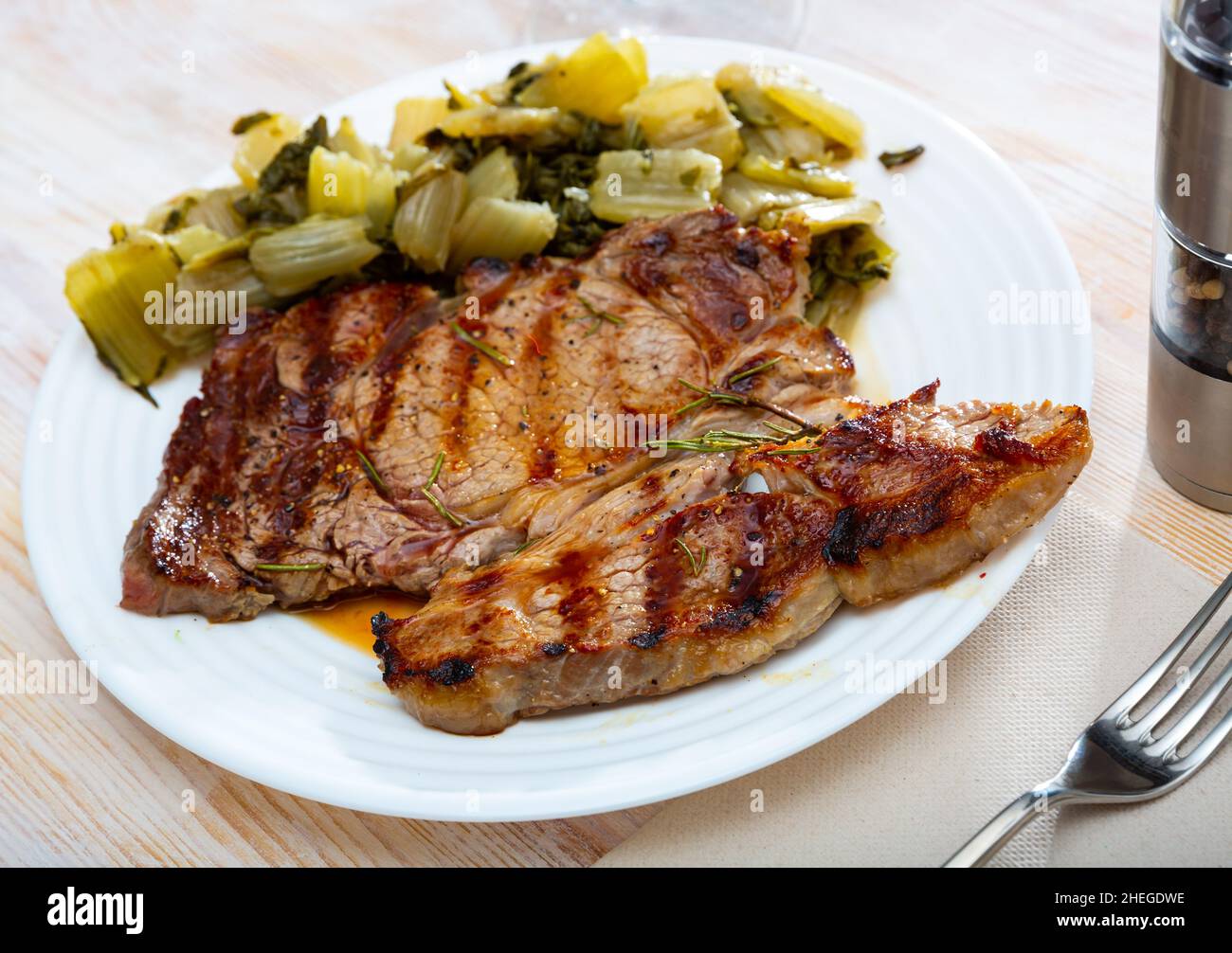 Grilled beef with chard Stock Photo - Alamy