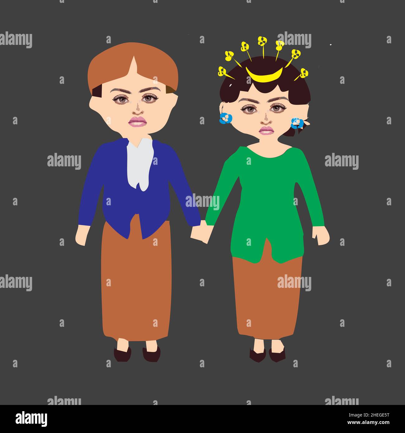 Vector illustration of javanese bridal kebaya and blangkon dress Stock ...