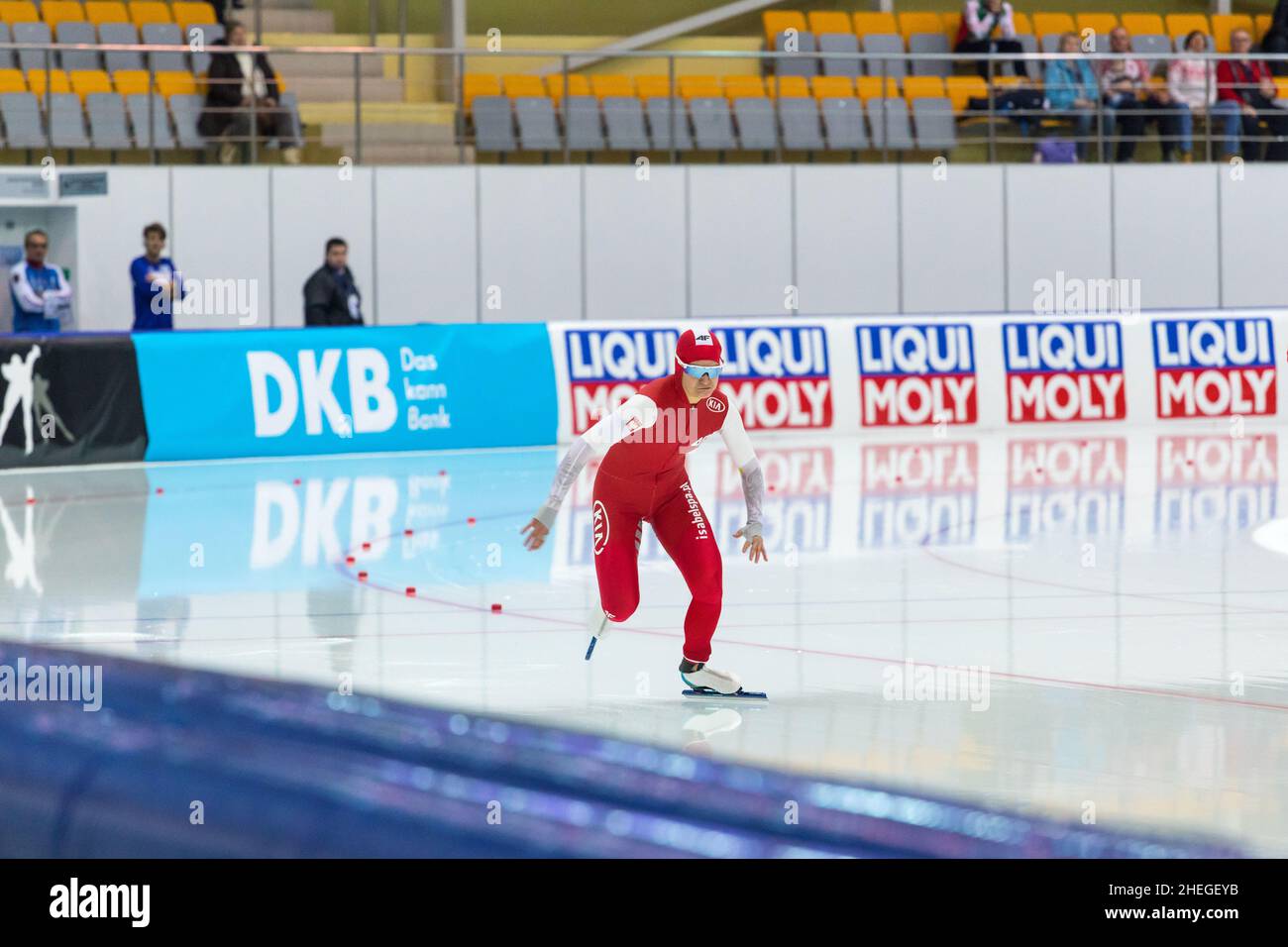 ISU European Speed Skating Championships. Athlete on ice. Classic speed ...