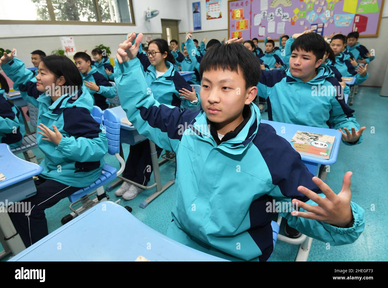 GUIYANG, CHINA - JANUARY 11, 2022 - Middle school students do ...