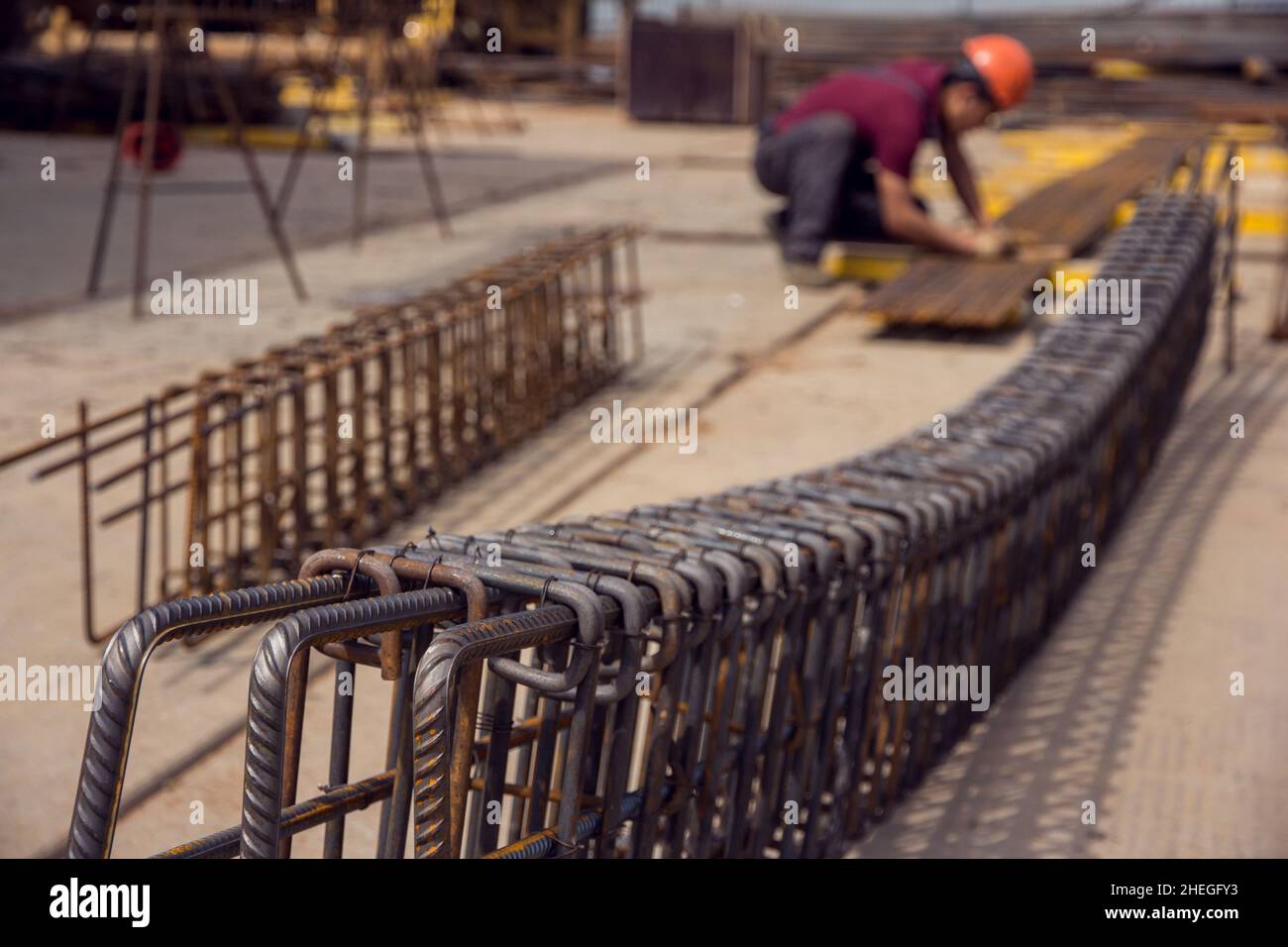 Frame made of steel rods for concreting. Building construction. Steel ...