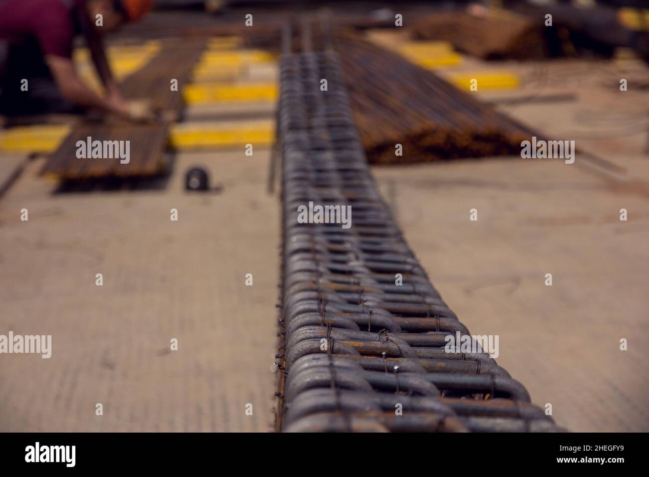 Frame made of steel rods for concreting. Building construction. Steel ...