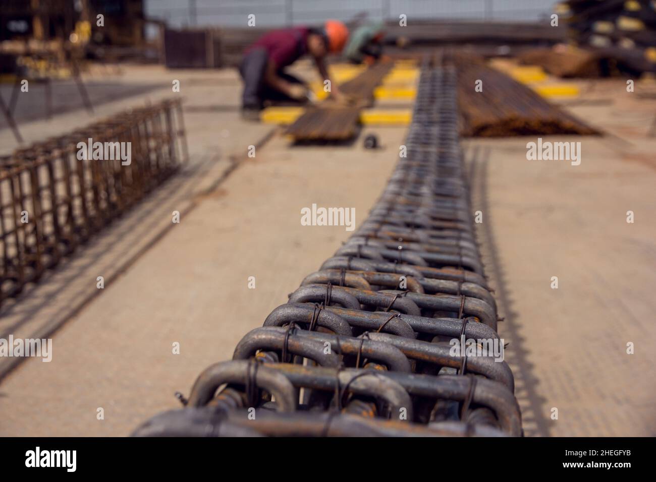 Frame made of steel rods for concreting. Building construction. Steel ...