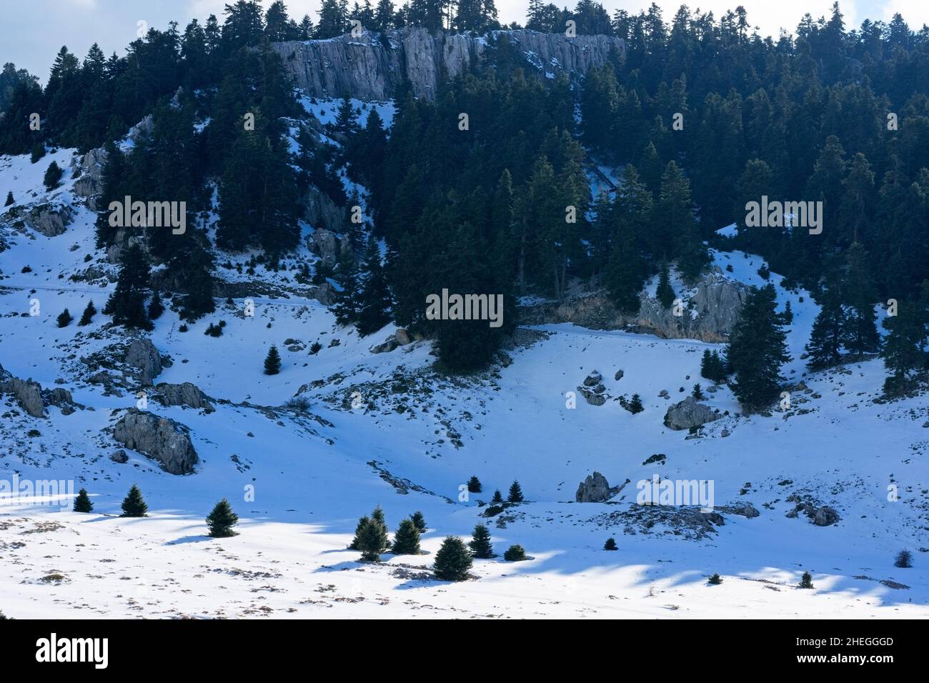 The first snow has fallen at Mountain Parnassos, central Greece Stock ...