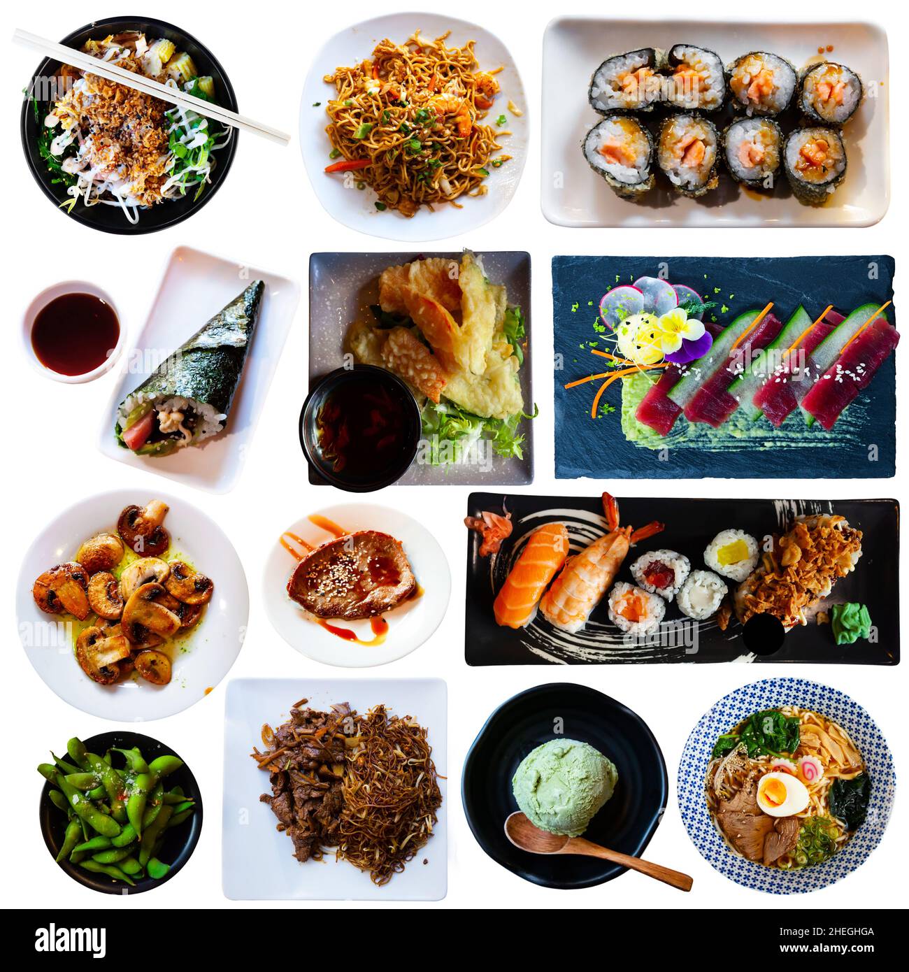Set of Japanese food collage on white background Stock Photo - Alamy