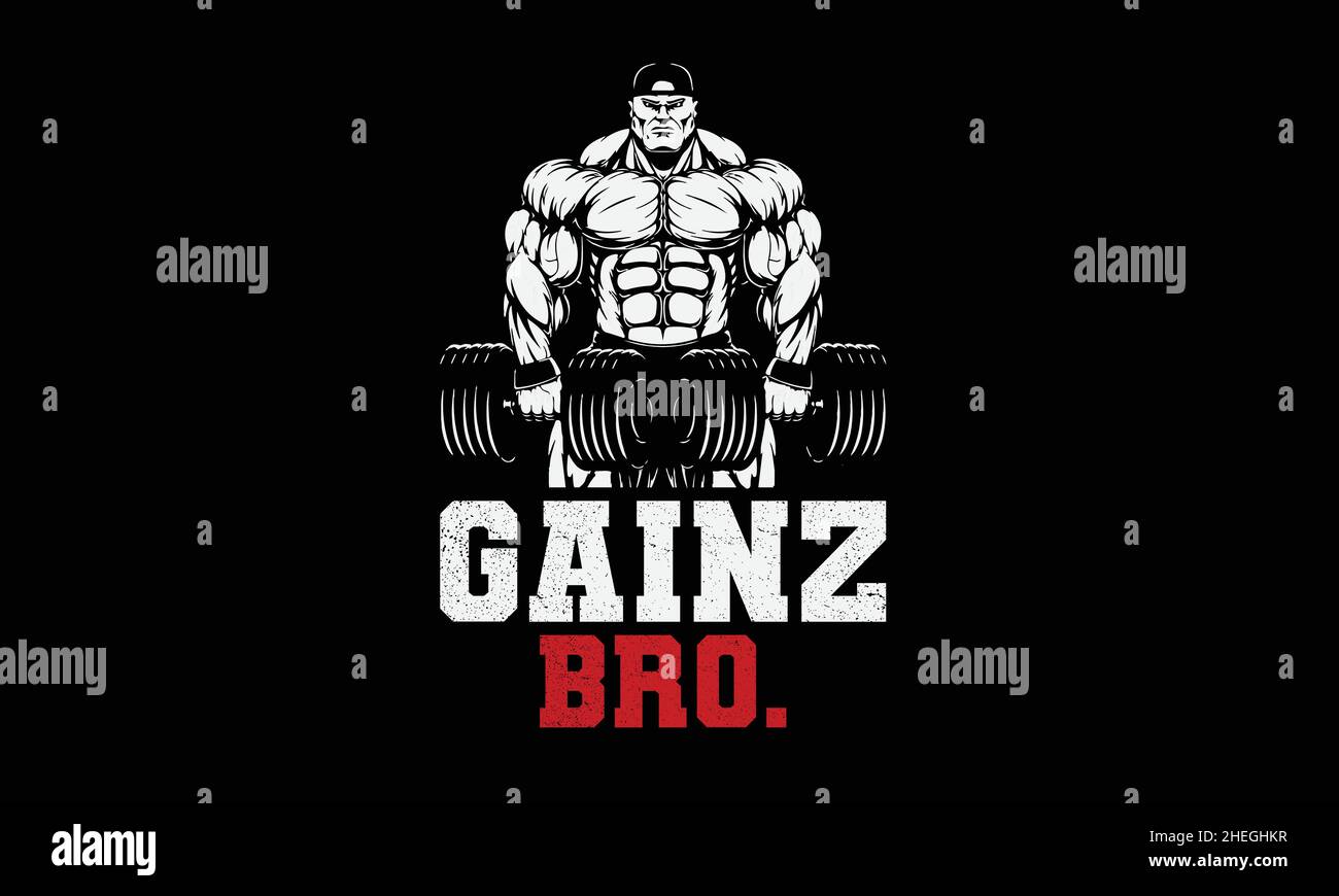 gainz bro gym workout t-shirt monogram vector template Stock Vector ...