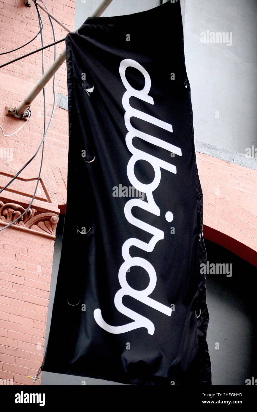 Allbirds brand logo on the street in New York City, NY, USA on January ...