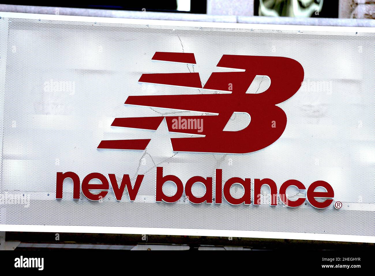 New Balance brand logo on the street in New York City, NY, USA on ...