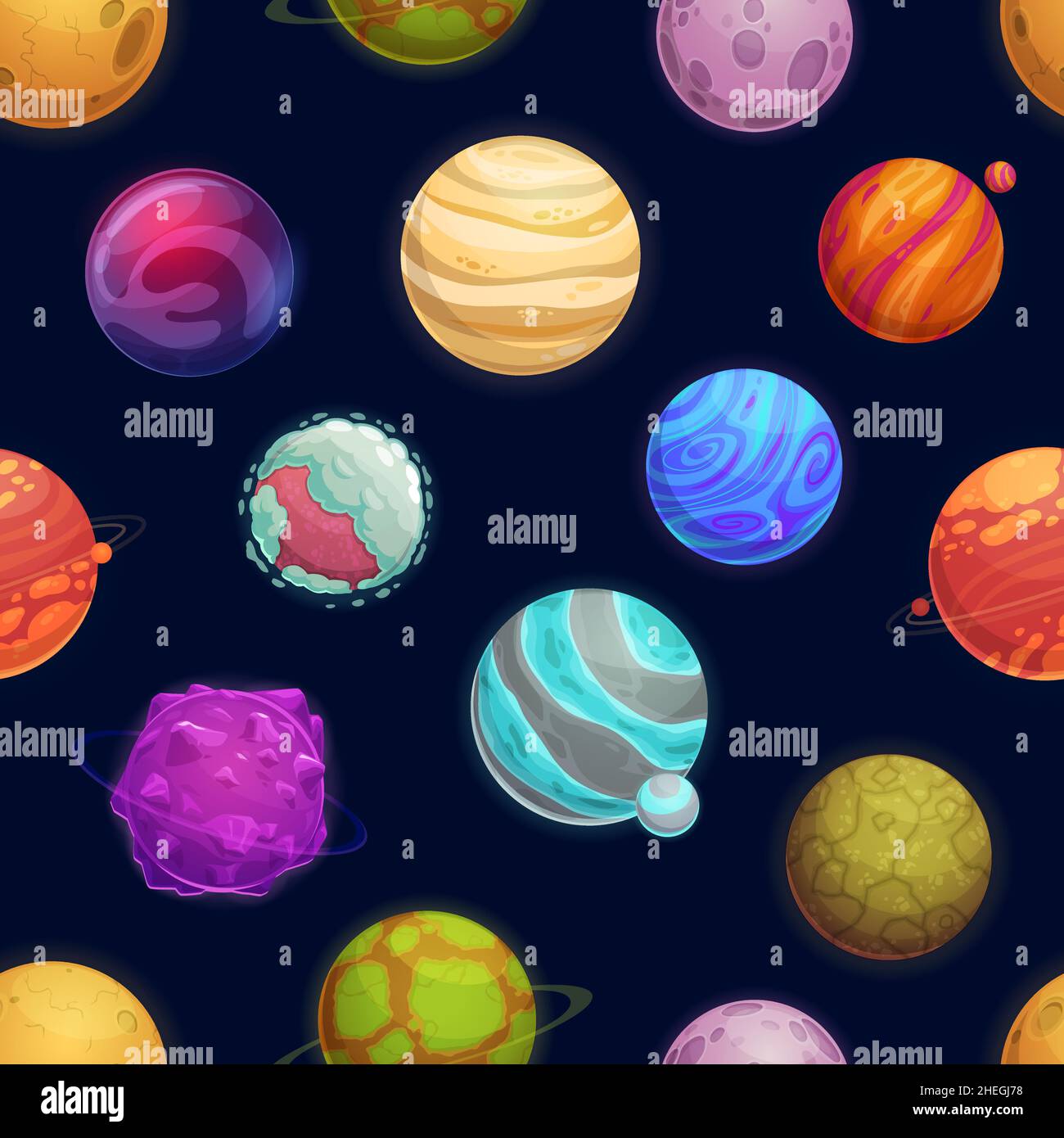 Cartoon space planets and stars seamless pattern, vector galaxy ...