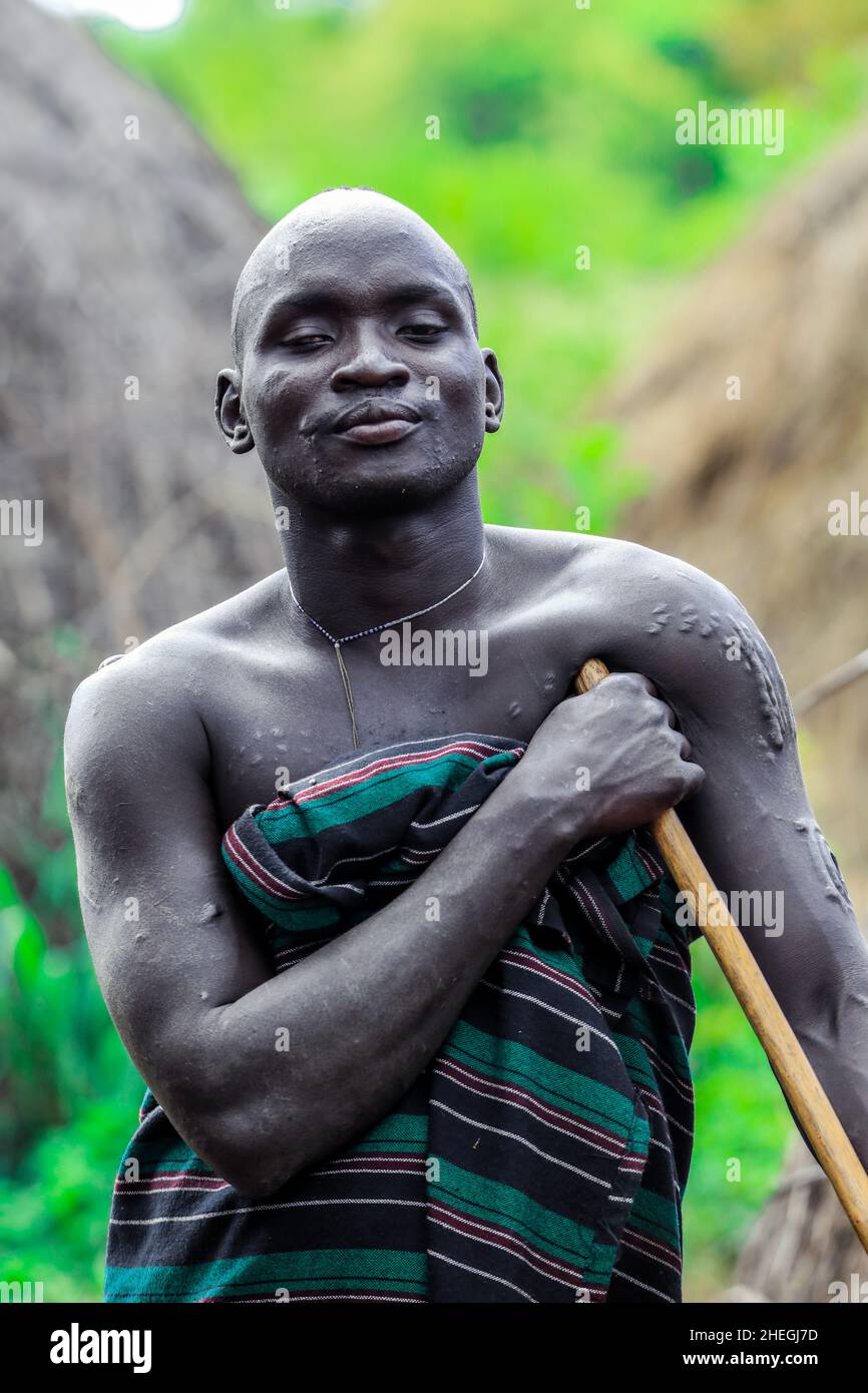 Omo River Valley, Ethiopia - November 29, 2020: Portrait of African Man ...