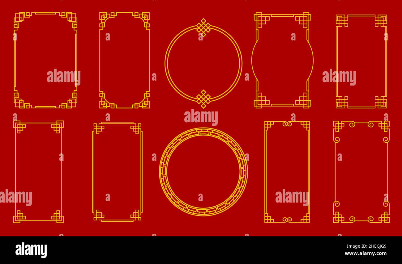 Asian golden chinese, japanese, korean knot frames and borders. Vector ...