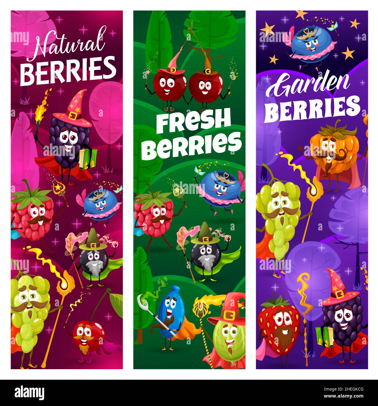 Cartoon funny berry wizard, warlock, witch, fairy, sorcerer and mage ...