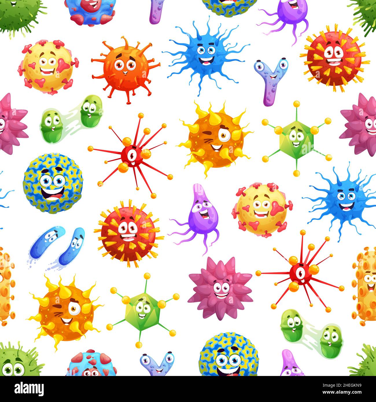 Cartoon viruses, microbes and bacteria seamless pattern, vector ...