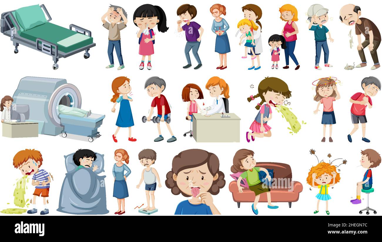 Set of sick people with different symptoms illustration Stock Vector ...