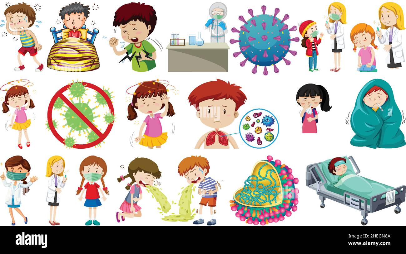Set of sick people with different symptoms illustration Stock Vector ...