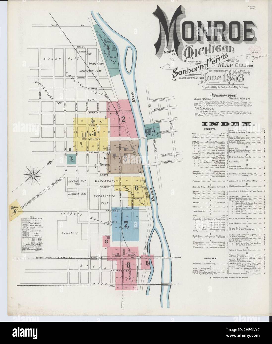 Sanborn Fire Insurance Map from Monroe, Monroe County, Michigan Stock ...