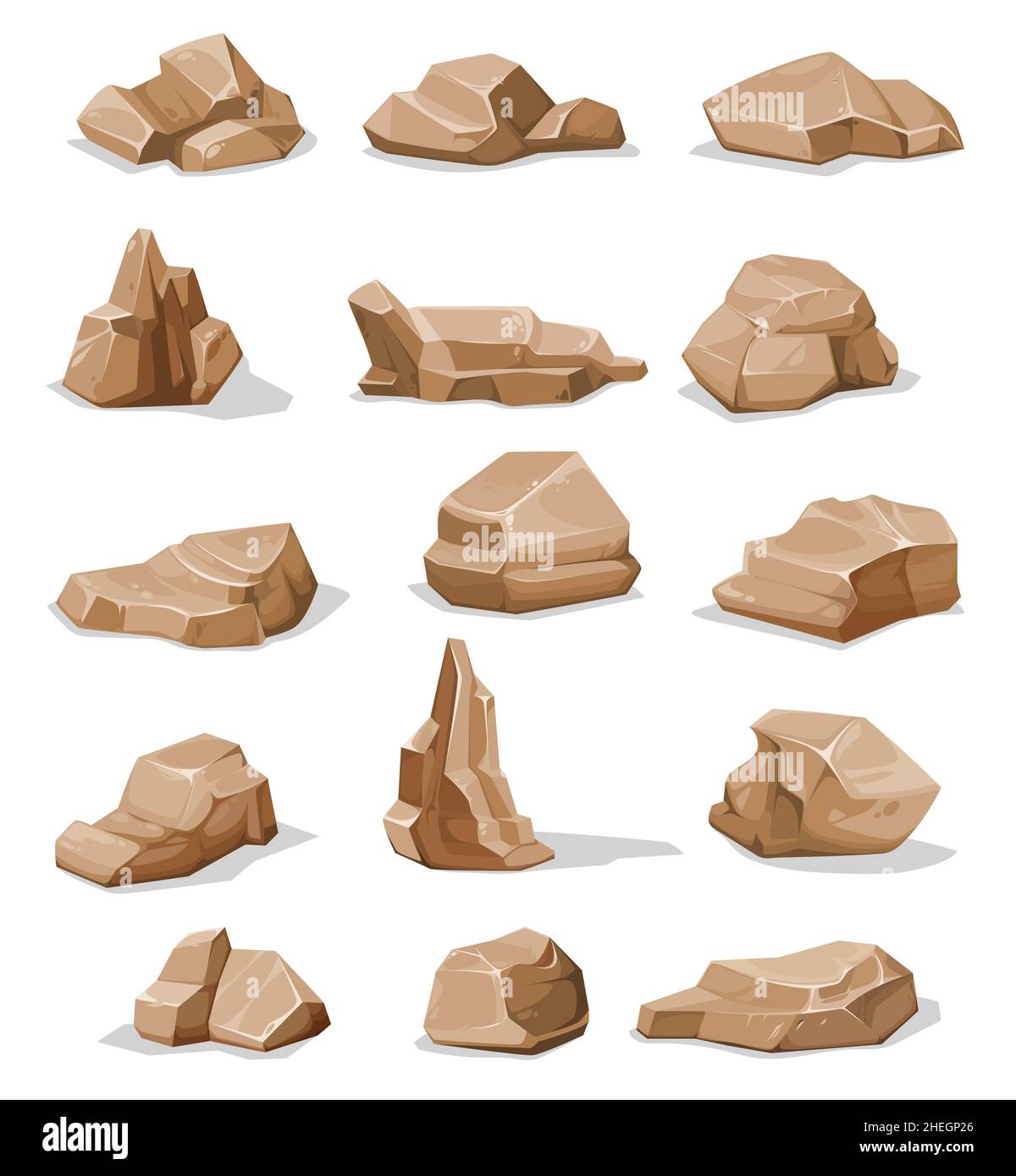Brown rock stones and boulders. Cartoon gravel, cobble or rubble ...