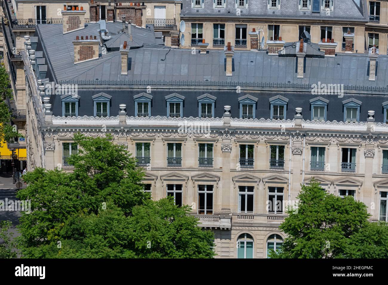 Paris, luxury Haussmann facades and roofs in a attractive area of the ...