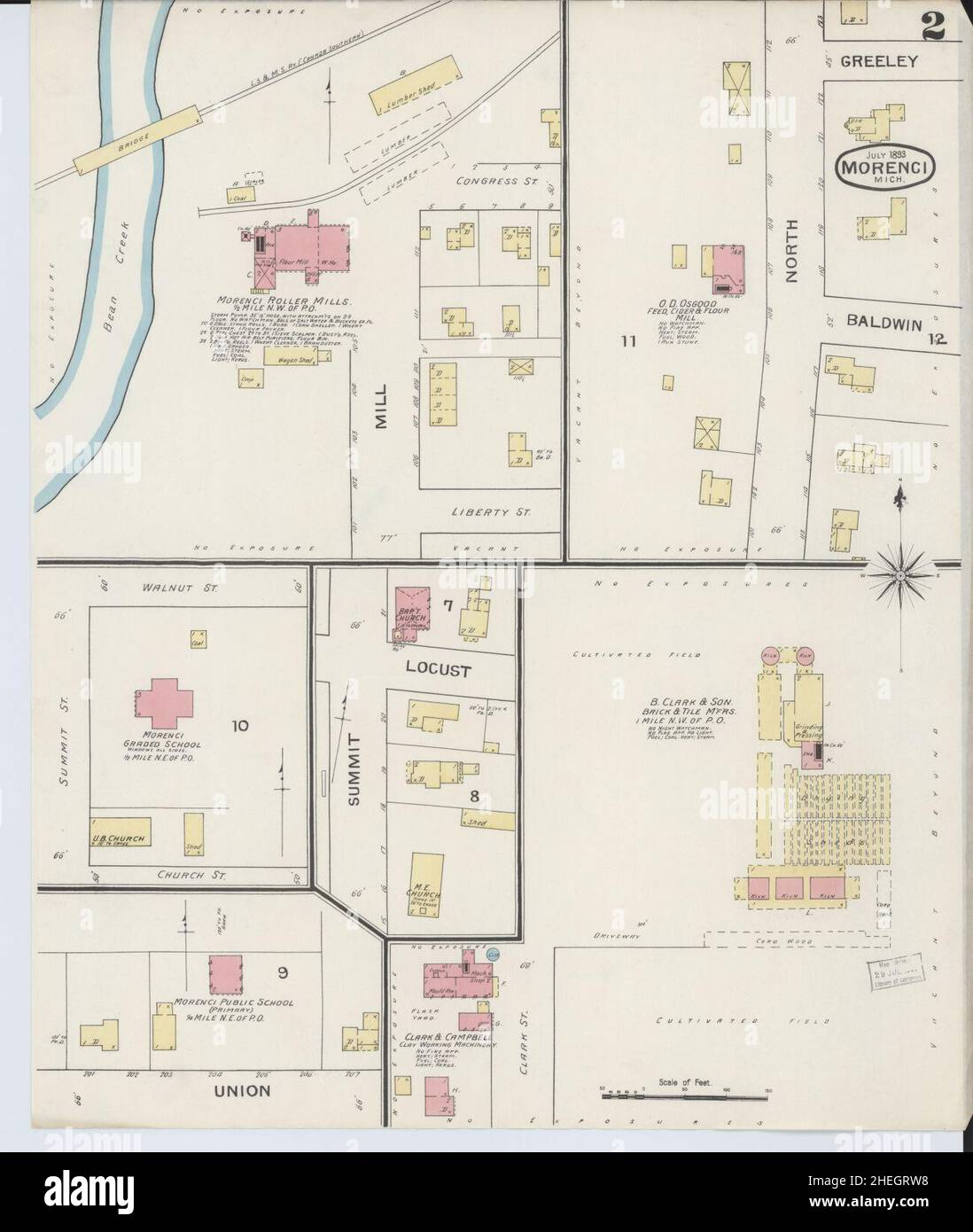 Sanborn Fire Insurance Map from Morenci, Lenawee County, Michigan Stock ...