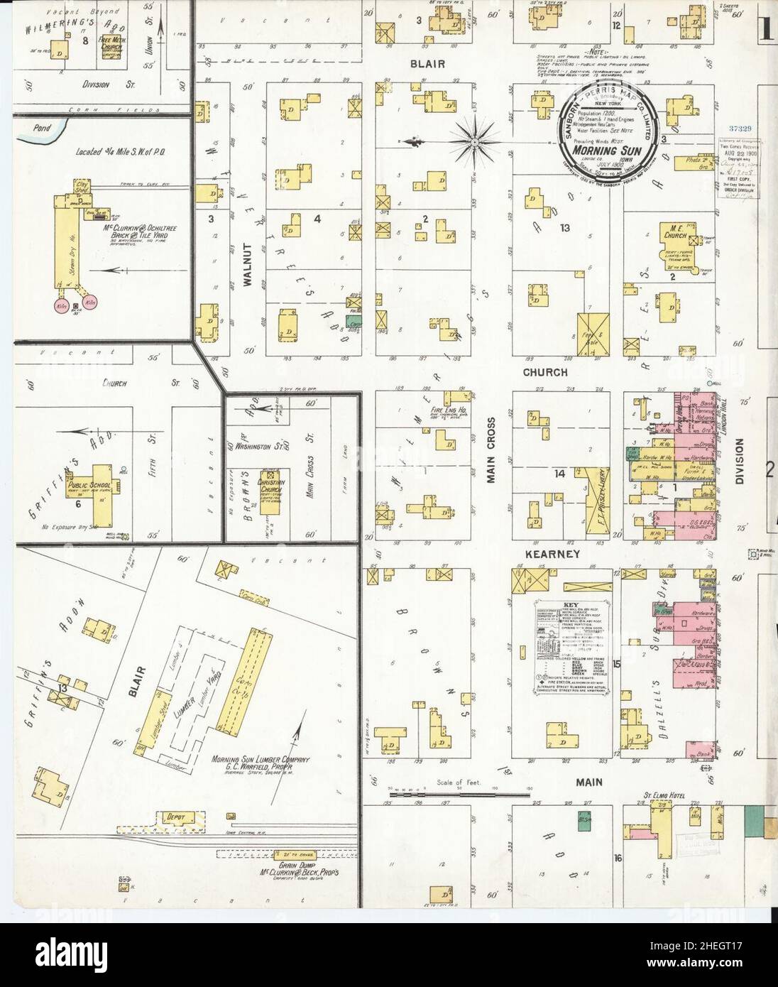 Sanborn Fire Insurance Map from Morning Sun, Louisa County, Iowa Stock ...