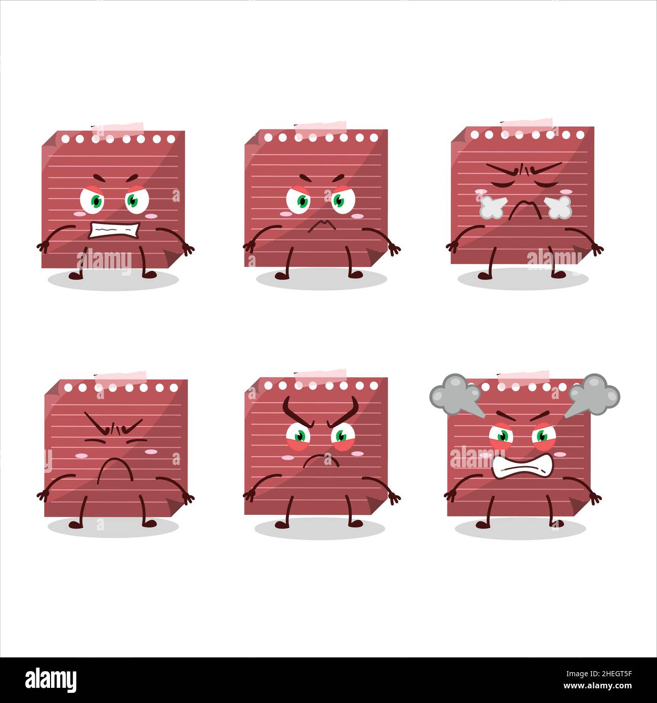 Red sticky note cartoon character with various angry expressions ...