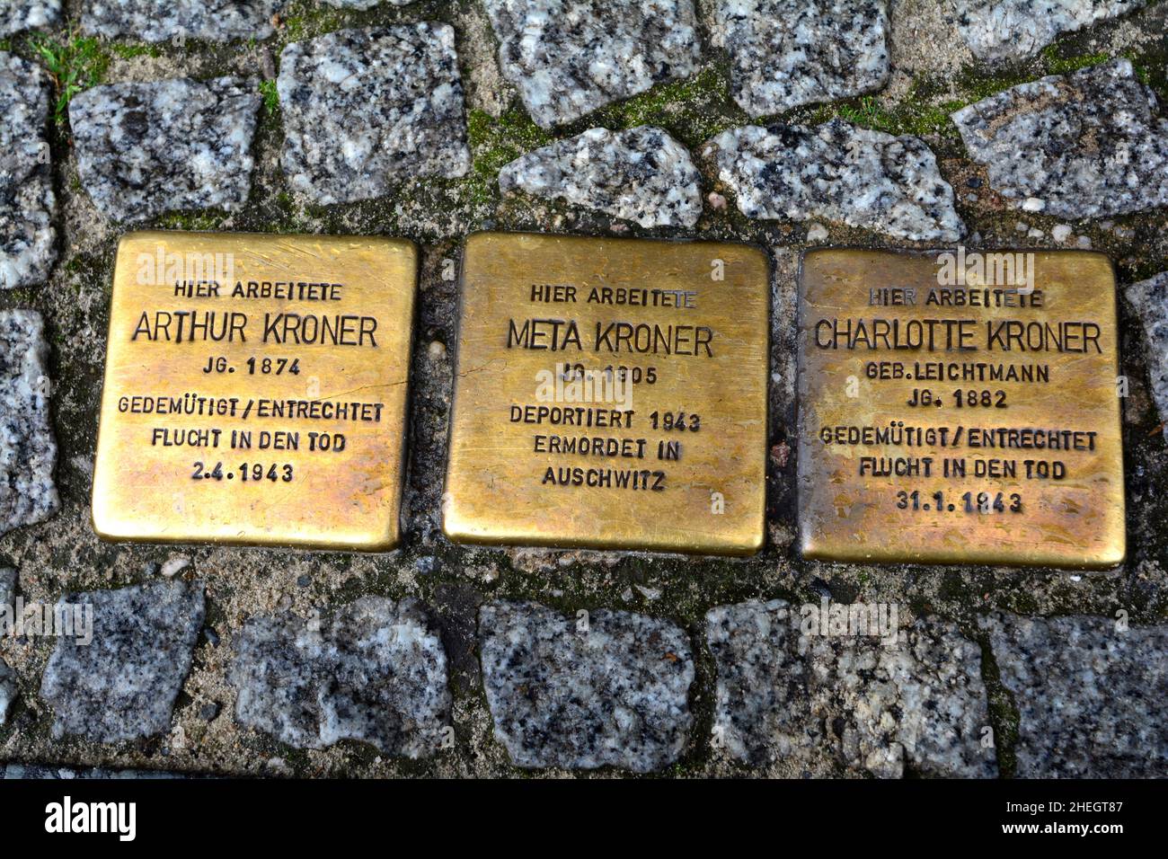 GERMANY. BERLIN. THE GOLDEN COBBLESTONES (STOLPERSTEINE) WITH THE NAM ...