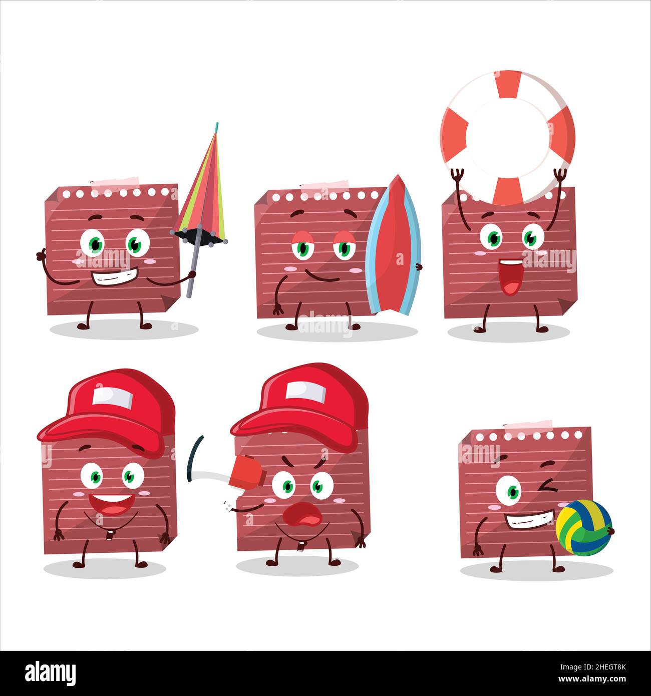 Happy Face red sticky note cartoon character playing on a beach. Vector ...