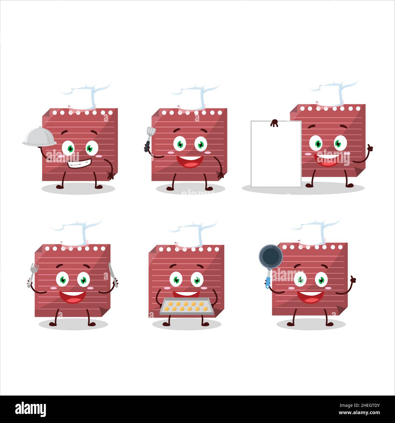 Cartoon character of red sticky note with various chef emoticons ...