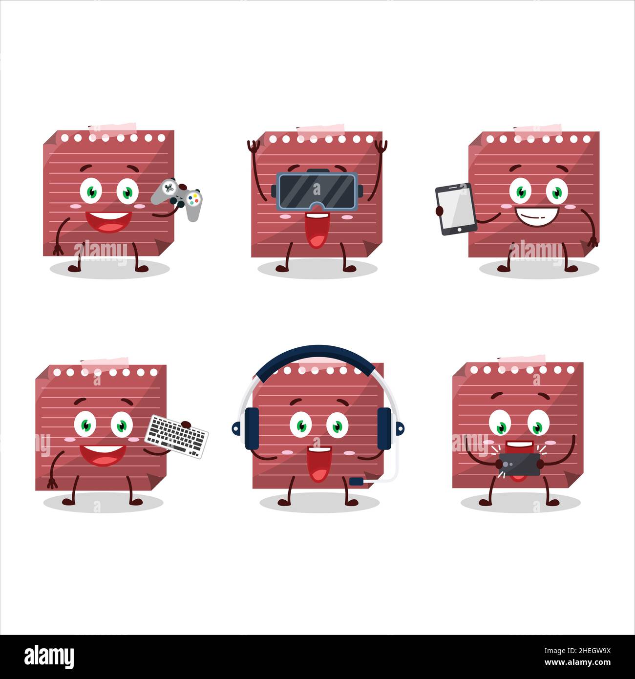 Red sticky note cartoon character are playing games with various cute ...