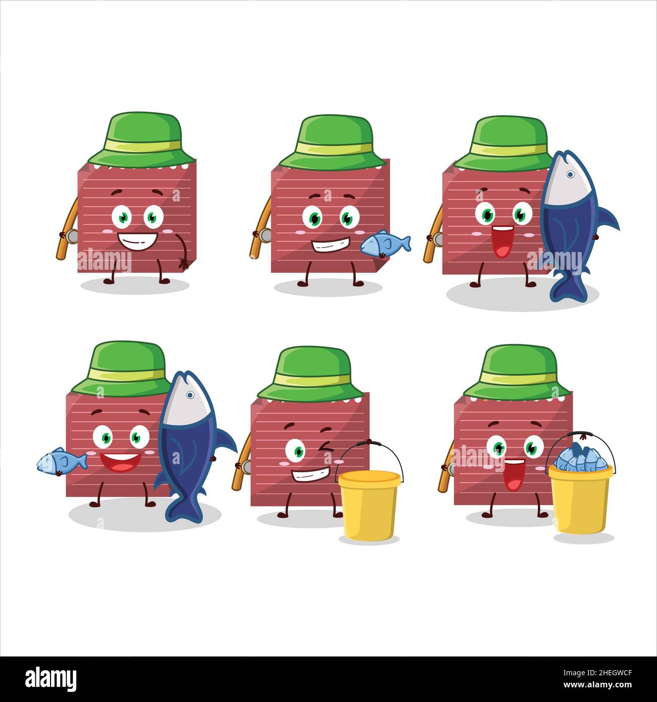 A fisherman red sticky note cartoon picture catch a big fish. Vector ...