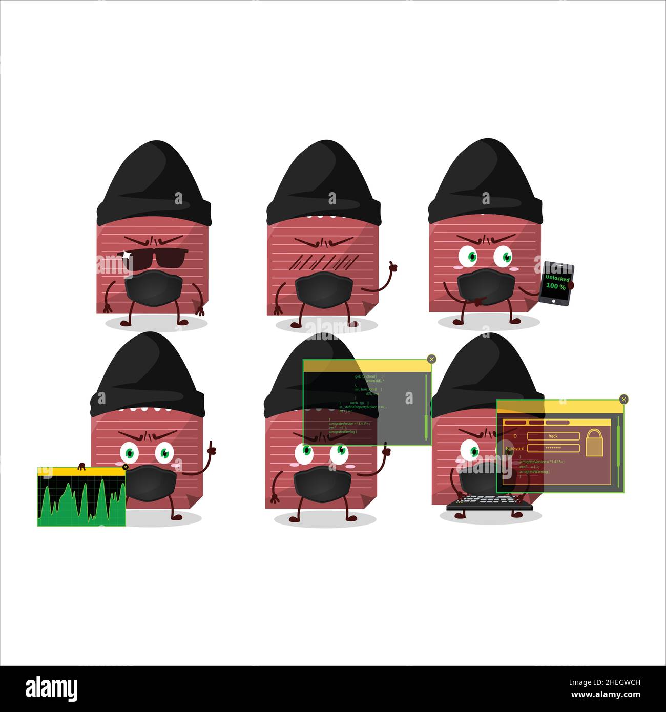 A Hacker red sticky note character mascot with. Vector illustration ...