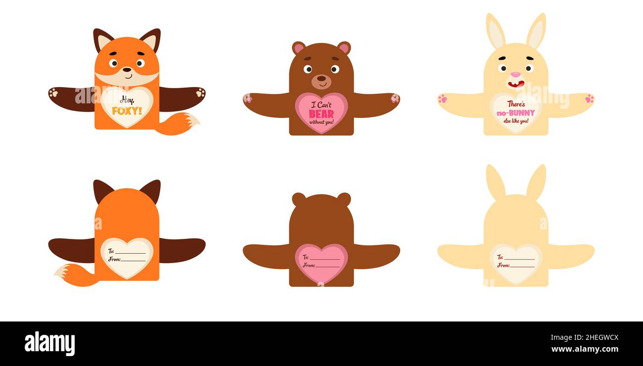 Valentines Day cute animal gift cards candy holder cards for kids ...