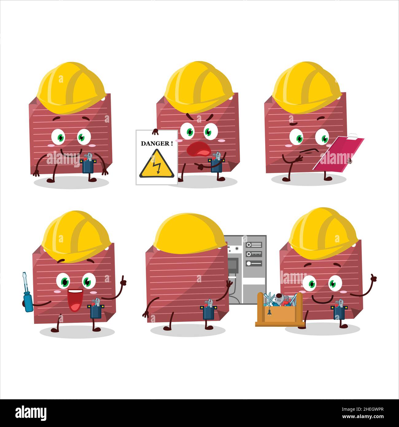 Professional Lineman red sticky note cartoon character with tools ...