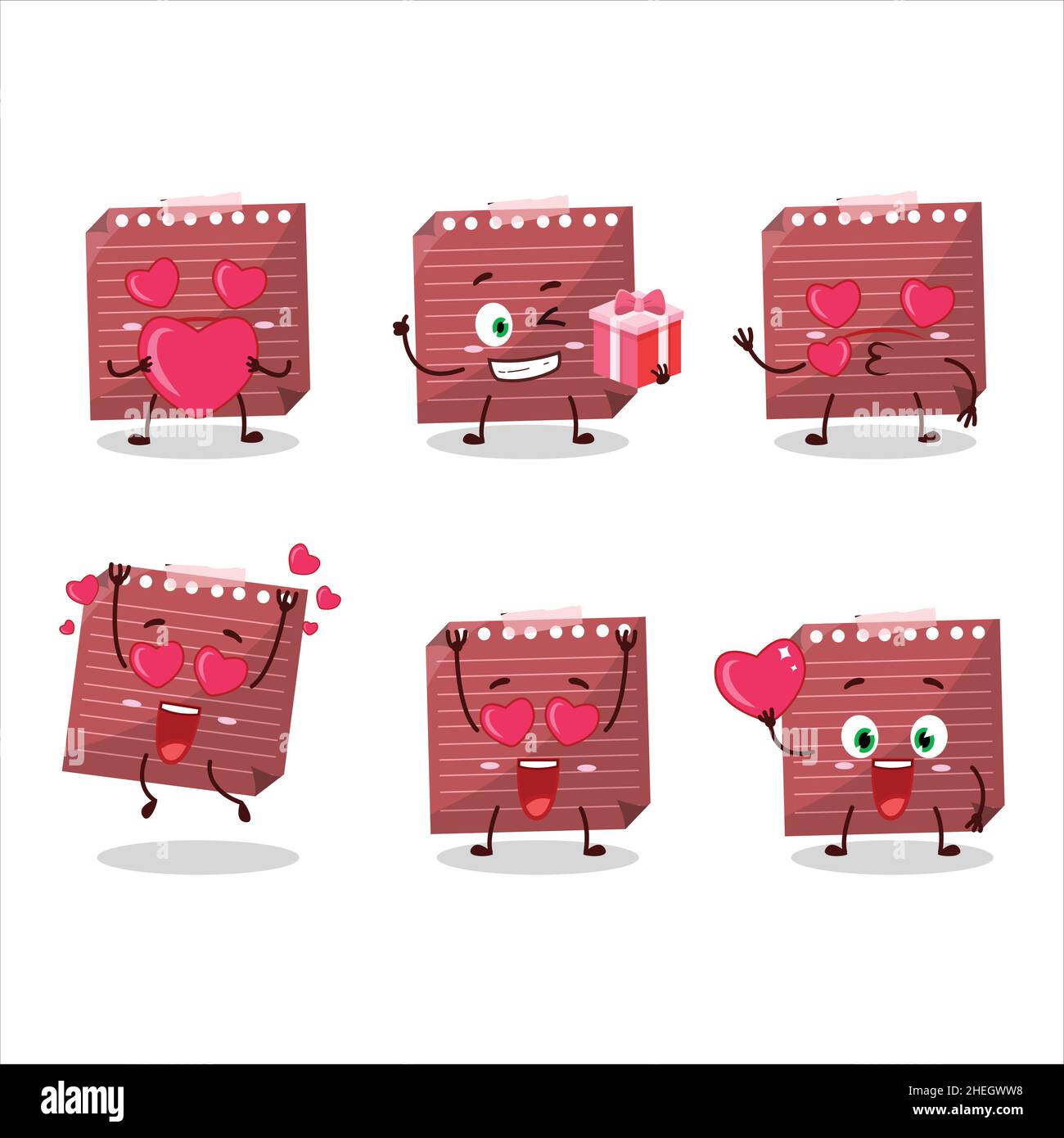 red sticky note cartoon character with love cute emoticon. Vector ...