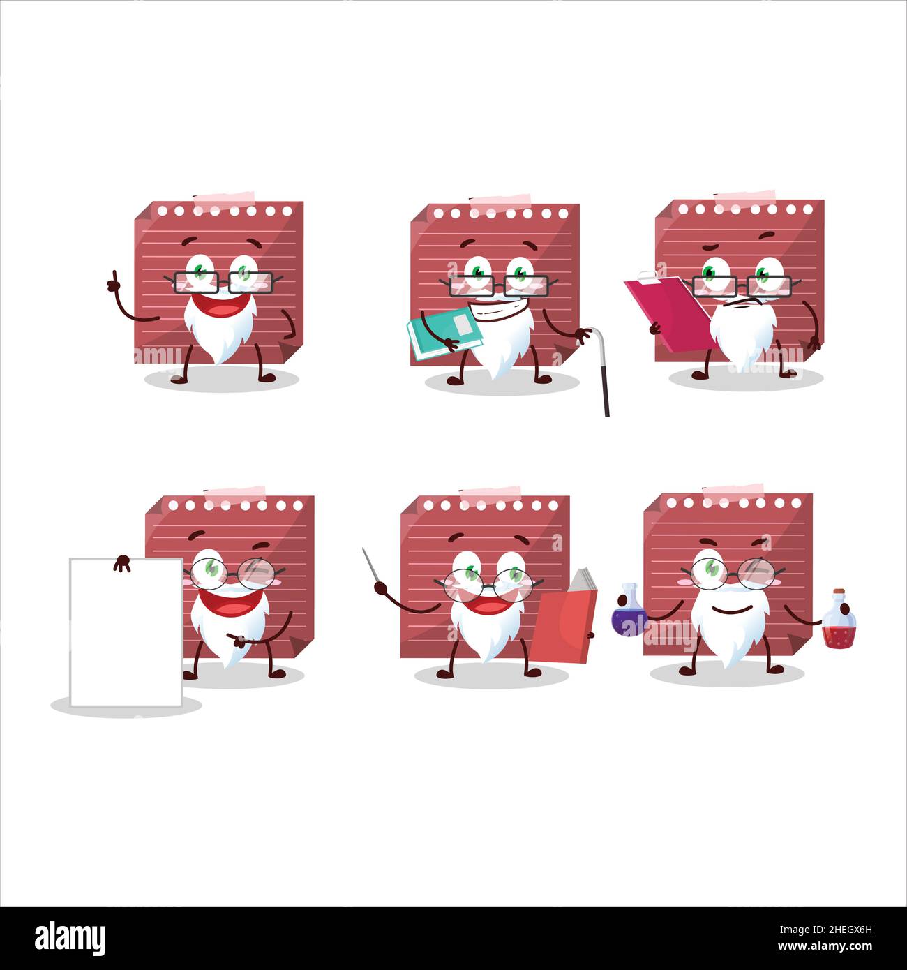 Professor red sticky note academic cartoon character working on ...