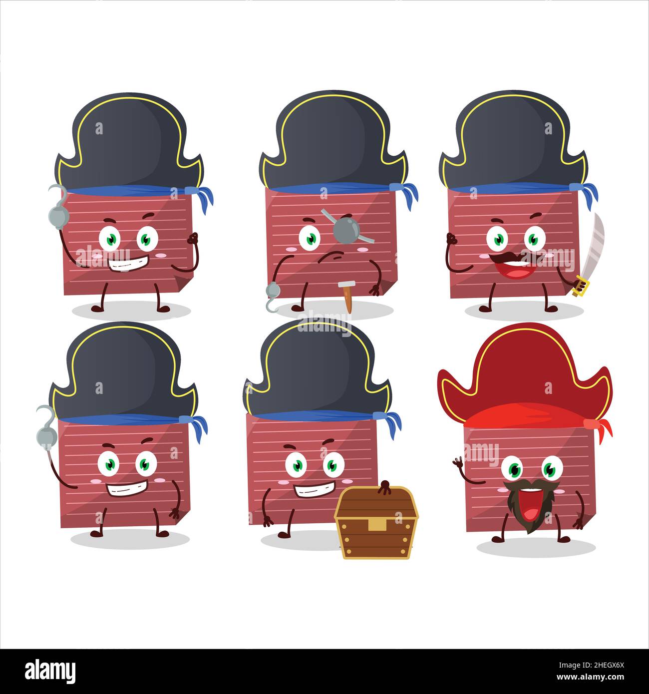 Cartoon character of red sticky note with various pirates emoticons ...