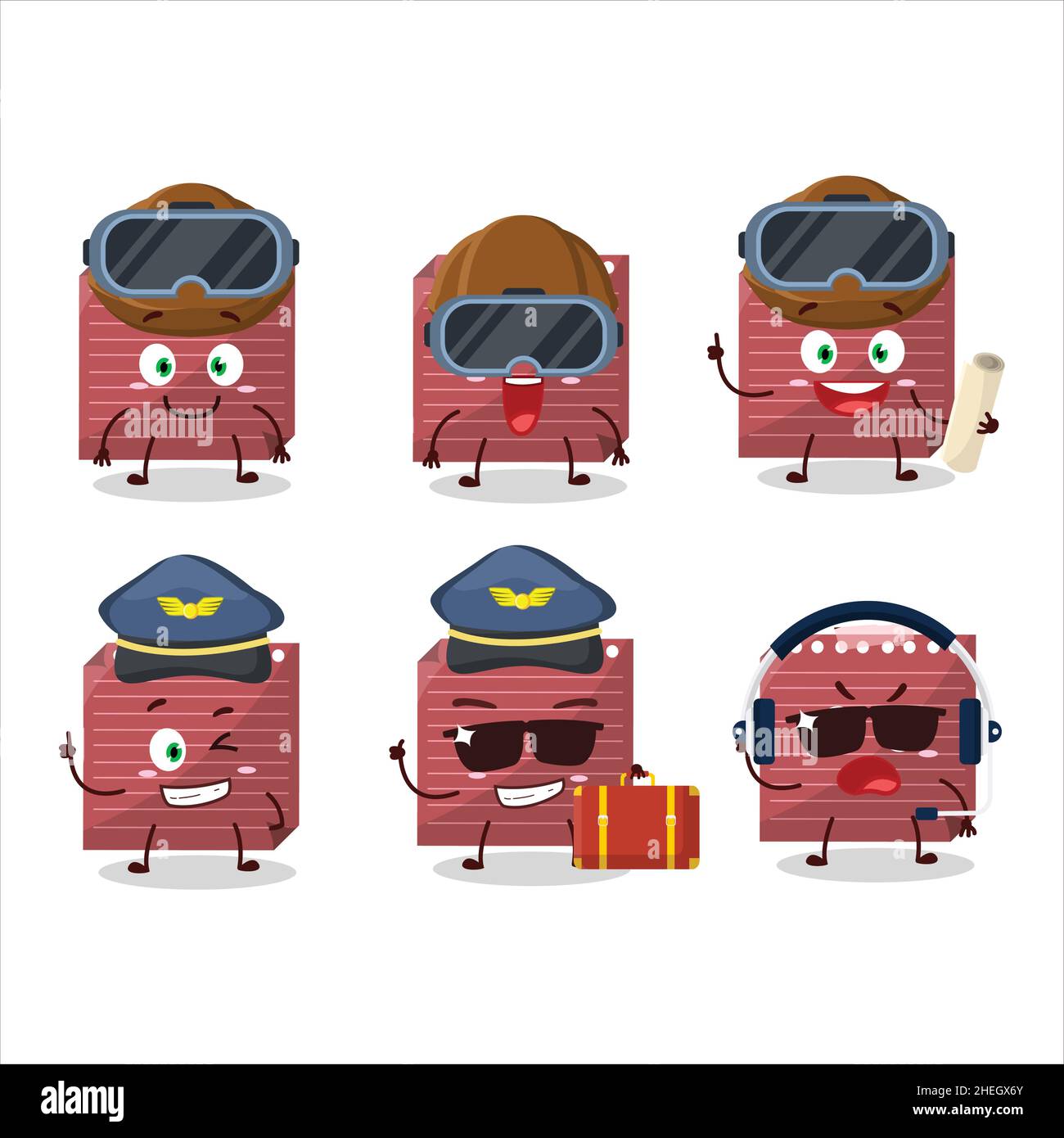 Pilot cartoon mascot red sticky note with glasses. Vector illustration ...