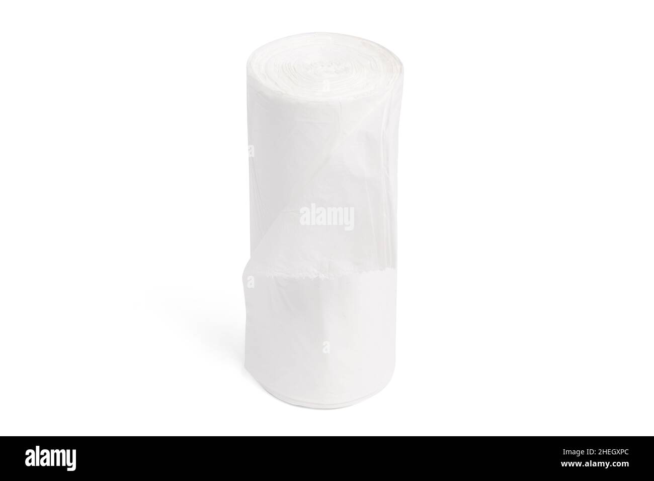 White polyethylene trash bag roll isolated on white background ...