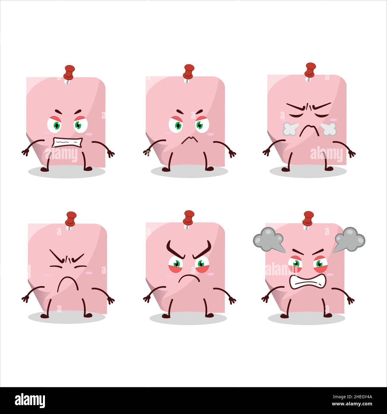Pink sticky note cartoon character with various angry expressions ...