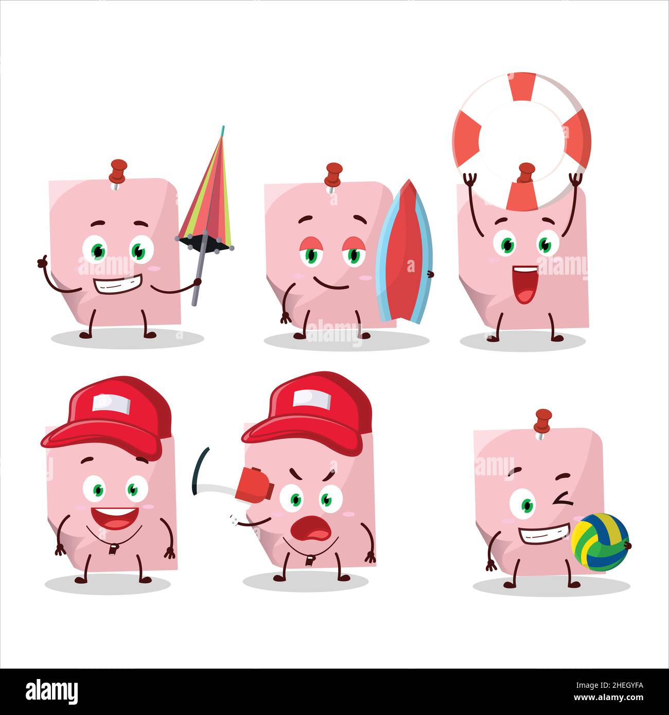 Happy Face pink sticky note cartoon character playing on a beach ...