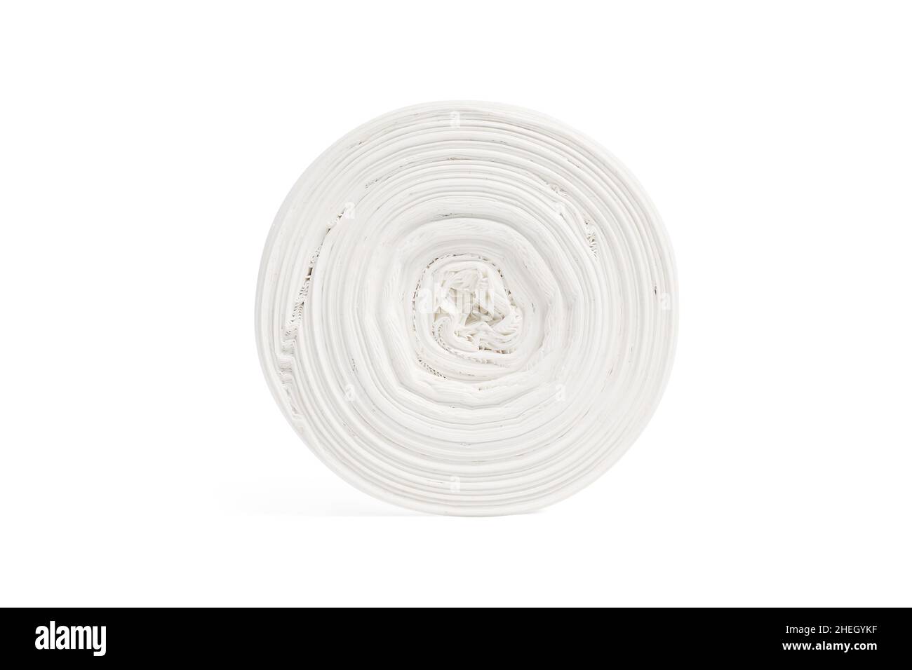 White polyethylene trash bag roll isolated on white background ...